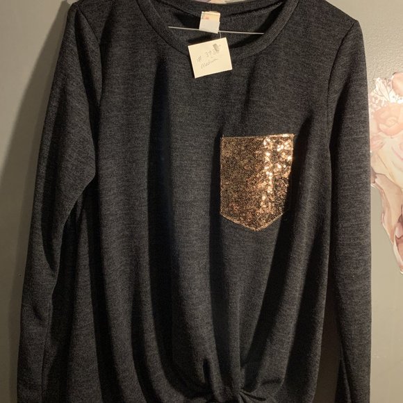 7th Ray | Tops | 7th Ray Dark Gray Sequin Pocket | Poshmark